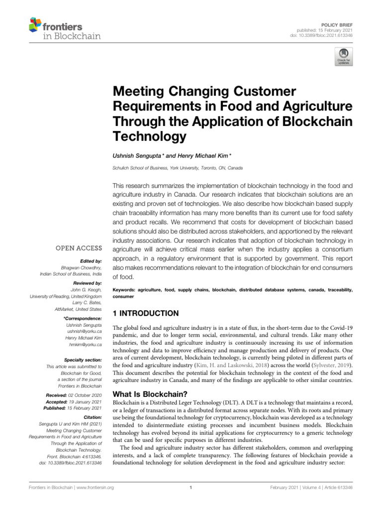 Meeting Changing Customer Requirements in Food and Agriculture Through ...