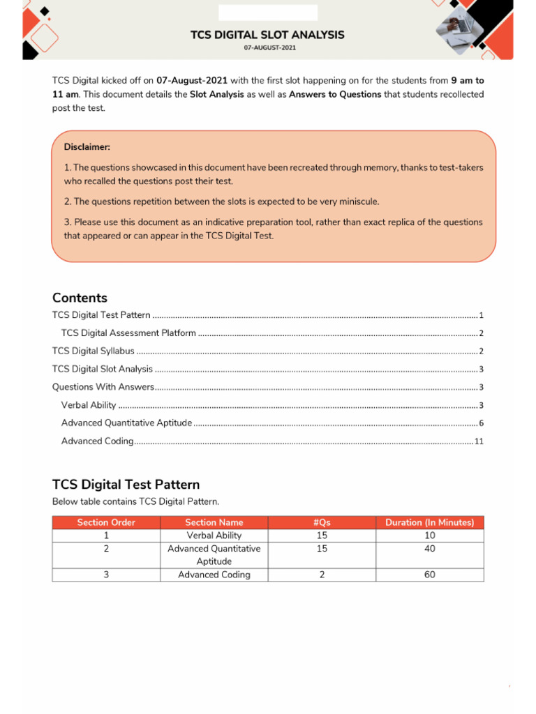 TCS DIGITAL PREVIOUS PAPER 2 | PDF