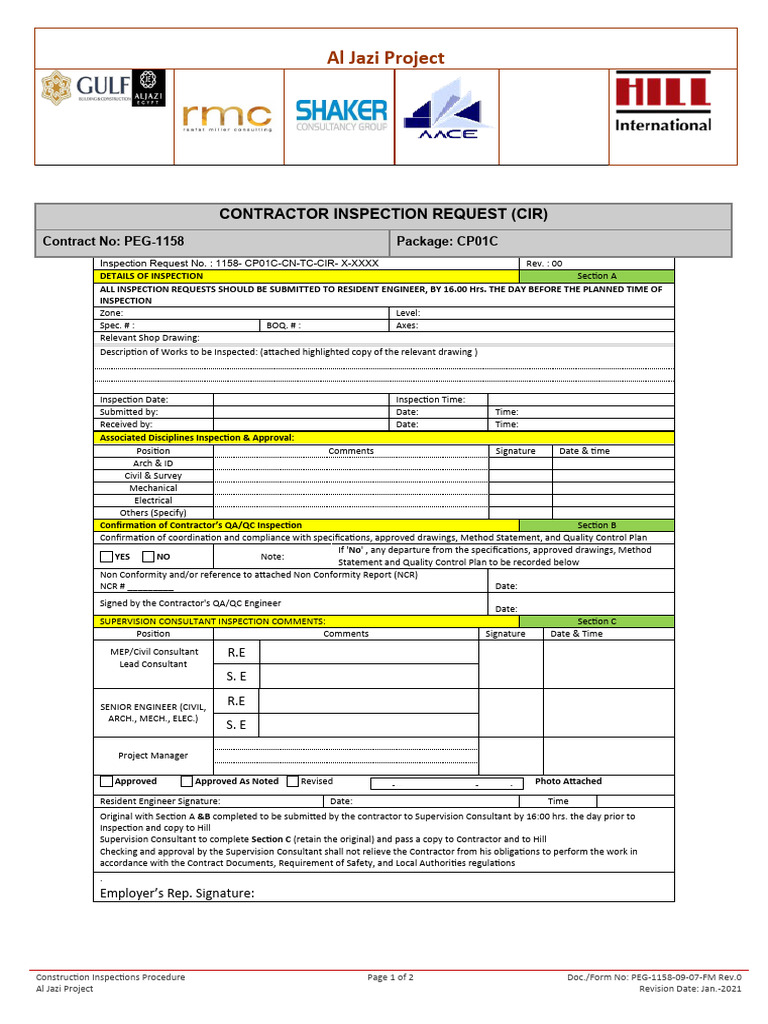 Contractor Inspection Request | PDF | Specification (Technical Standard ...