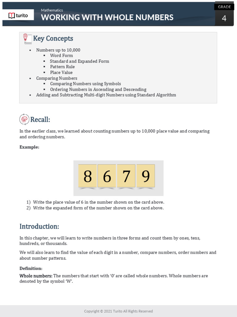 Grade4 Ch1 Working With Whole Numbers SM | PDF | Numbers | Integer