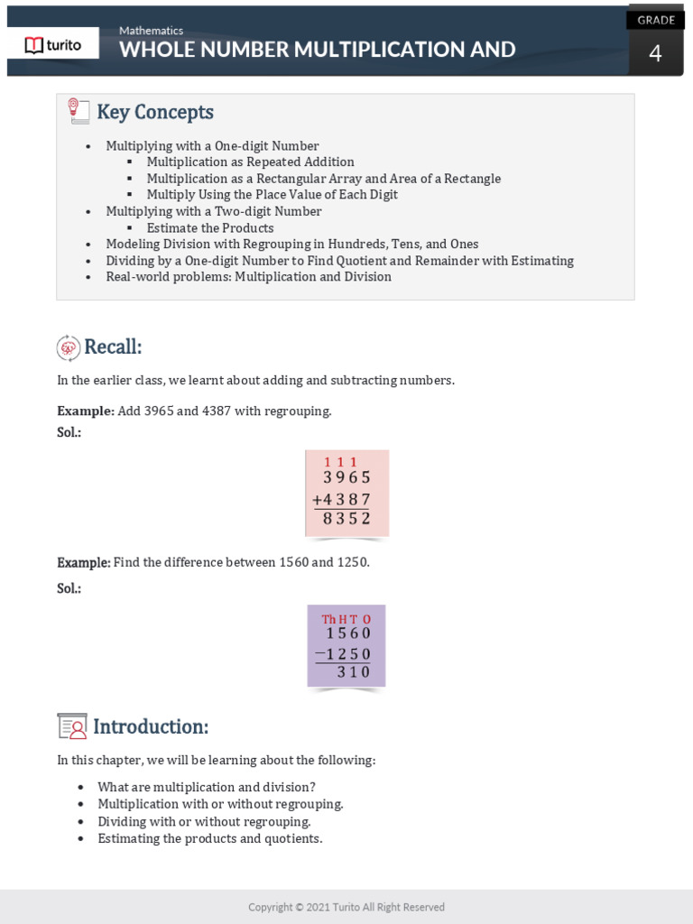 Grade4 - Ch3 - Whole Number Multiplication and Division - SM | PDF ...