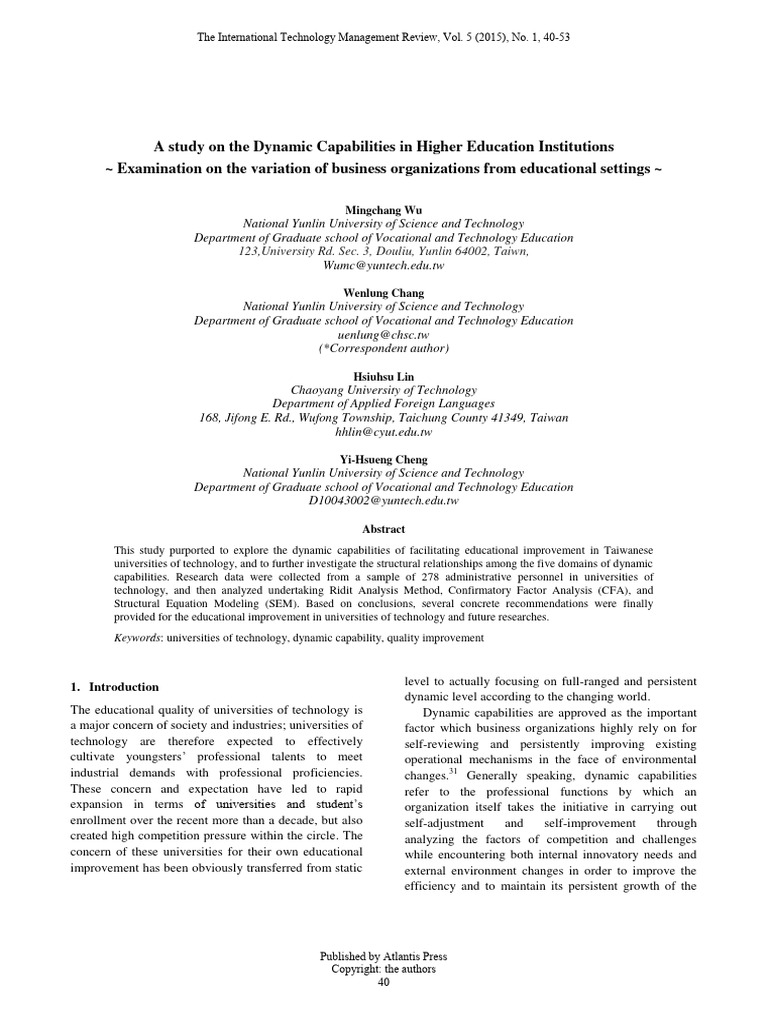 A Study On The Dynamic Capabilities in Higher Education Institutions ...