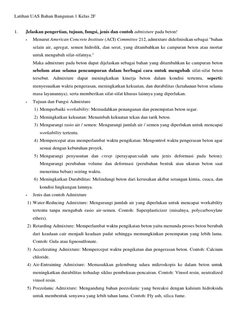 Latihan UAS Bahan Bangunan 1 Kelas 2F | PDF