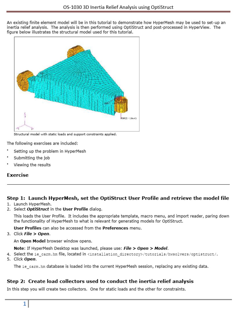 OS-1030 3D Inertia Relief Analysis Using OptiStruct | PDF | Menu (Computing) | Stress (Mechanics)