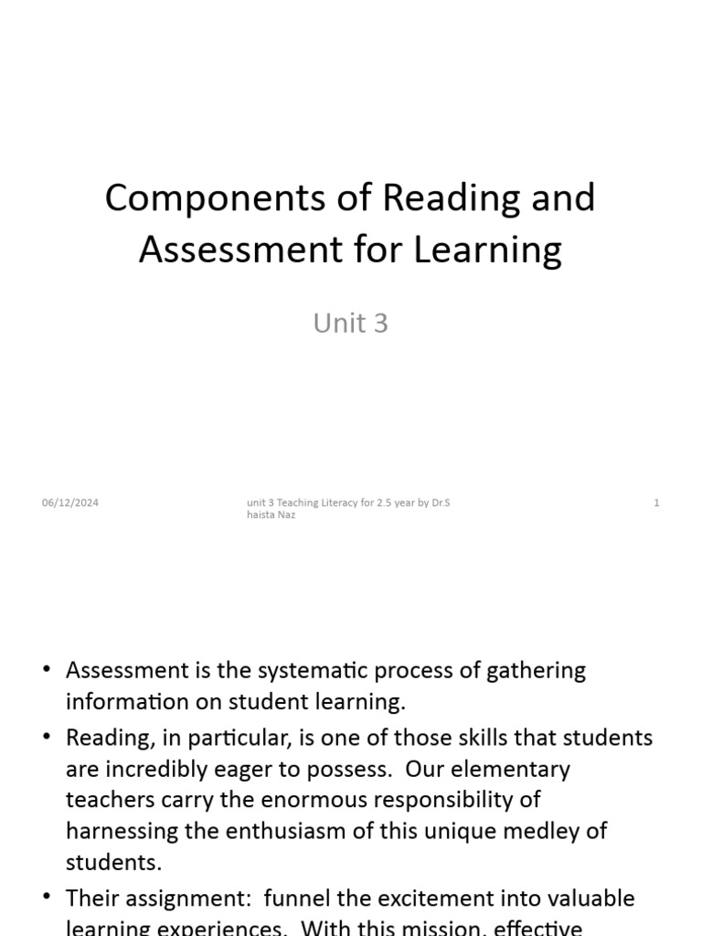 Unit 3 Components of Reading and Assessment For Learning | PDF | Educational Assessment ...
