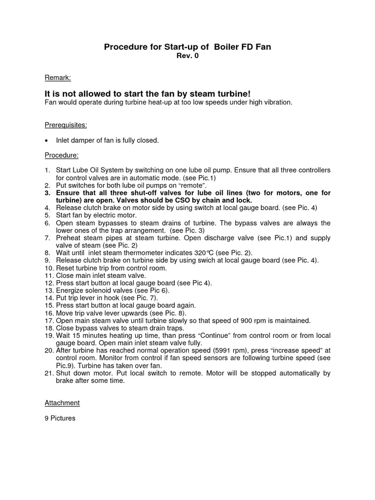 Procedure for Start up Boiler FD Fan | Download Free PDF | Valve | Steam