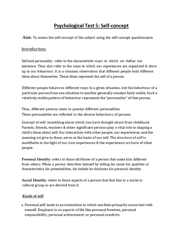 Self-Concept Assessment Questionnaire | PDF | Self Concept | Identity ...