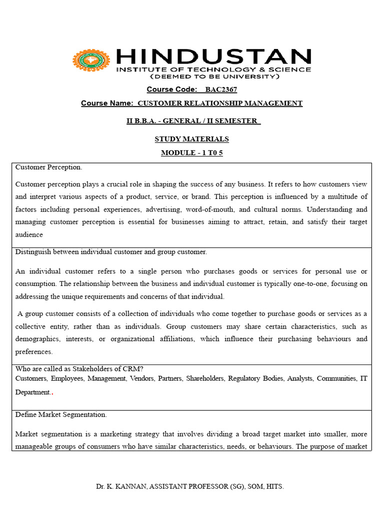 Crm - Study Materials | Download Free PDF | Customer Relationship Management | Market Segmentation