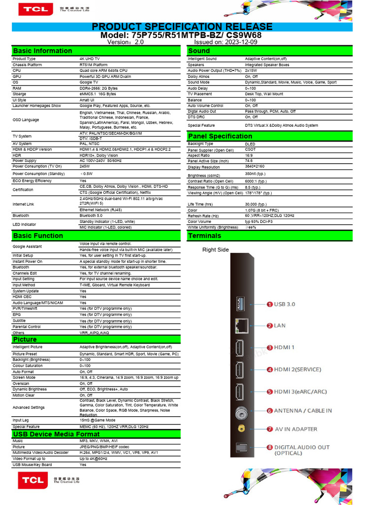 4K UHD TV Product Specs | PDF | Hdmi | Google Play