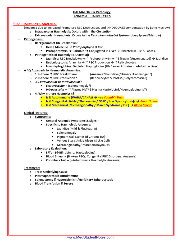 PATH - ANAEMIA - Haemolytics (5p) | PDF | Anemia | Red Blood Cell