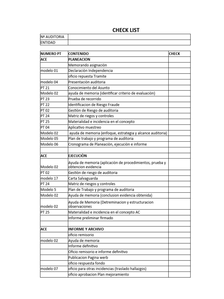 check list auditoria | Descargar gratis PDF | Auditoría | Business