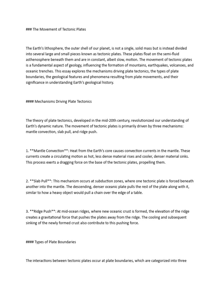 Movement of Tectonic Plates | PDF | Plate Tectonics | Volcano
