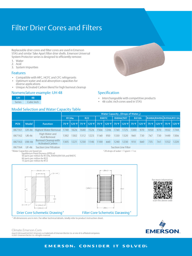 Emerson Filter Drier Cores Overview | PDF | Engineering Thermodynamics ...