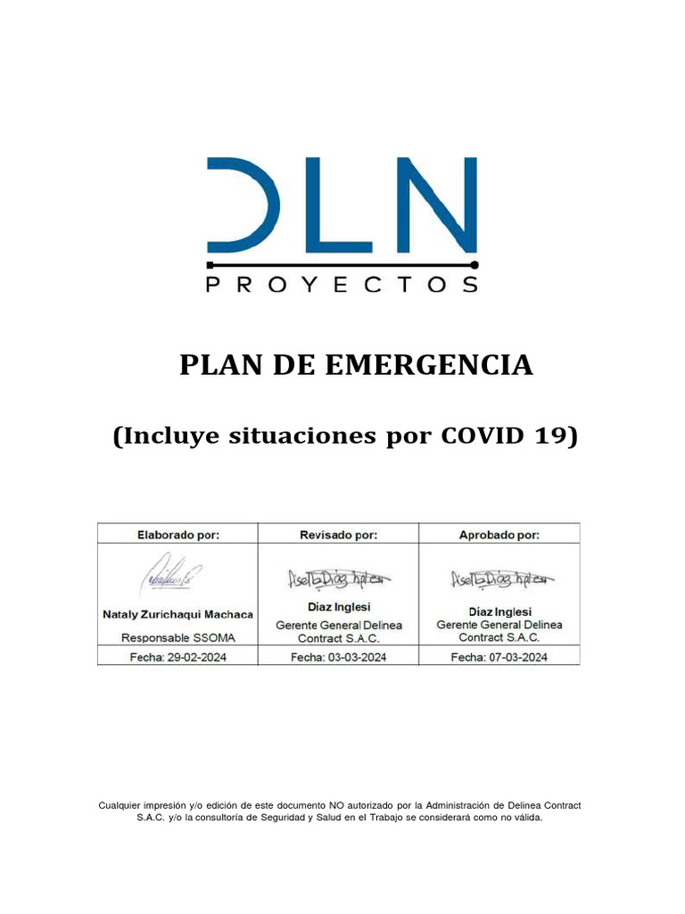 Plan de Respuesta Ante Emergencia - 2024 DLN Modf | PDF | Business ...