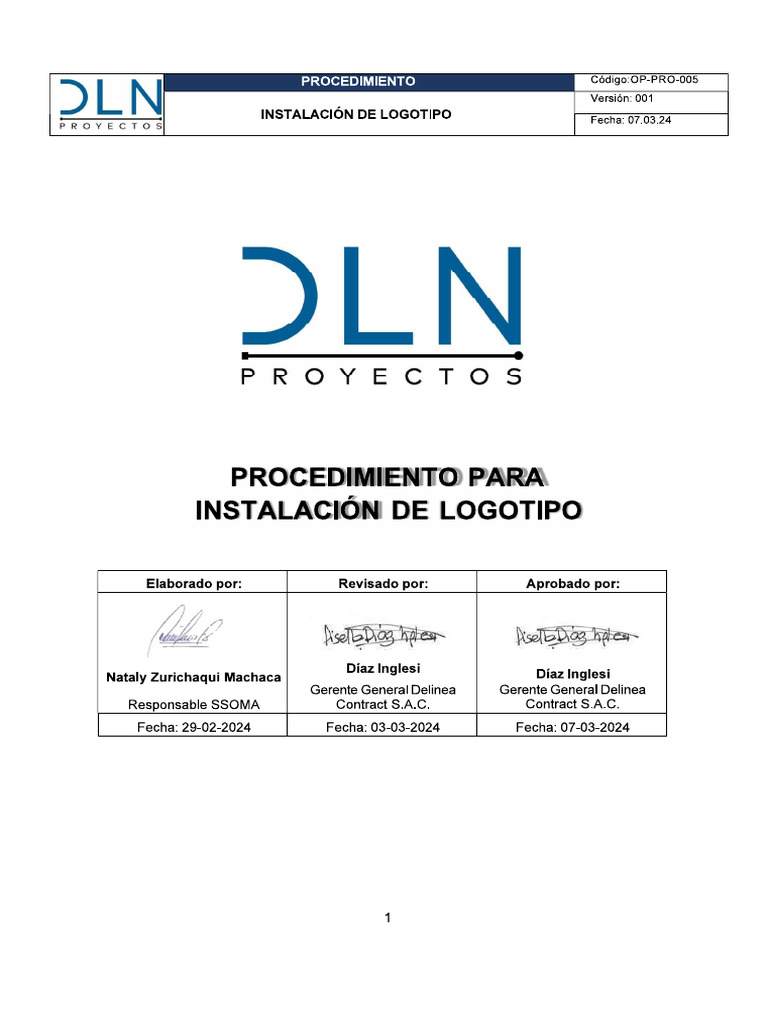 Op-Pro-005 - Procedimiento de Instalación de Logotipo - DLN Mod | PDF