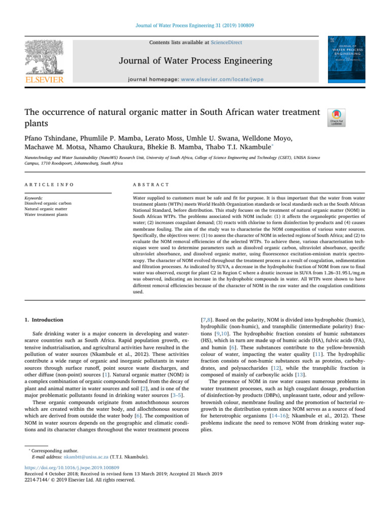 The Occurrence of Natural Organic Matter | PDF | Water | Chemistry