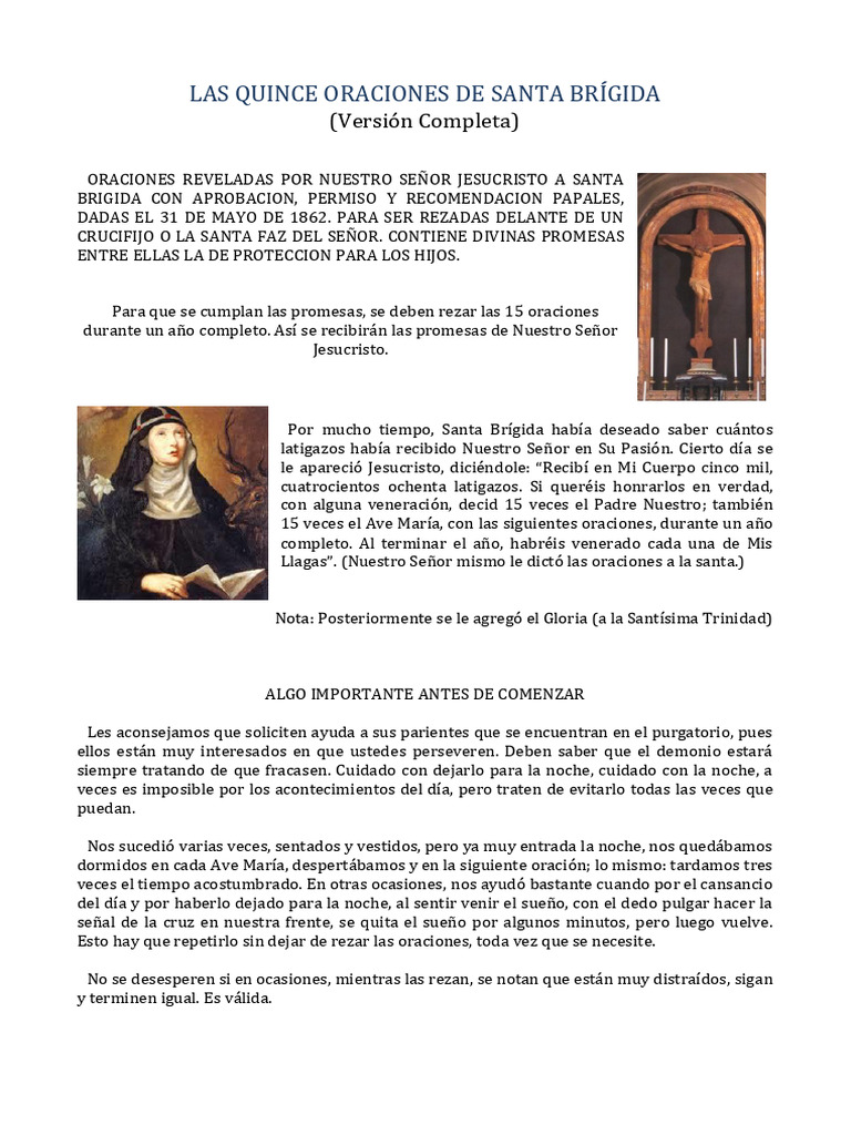 15 Oraciones de Santa Brígida | PDF | Oración | María, madre de Jesús