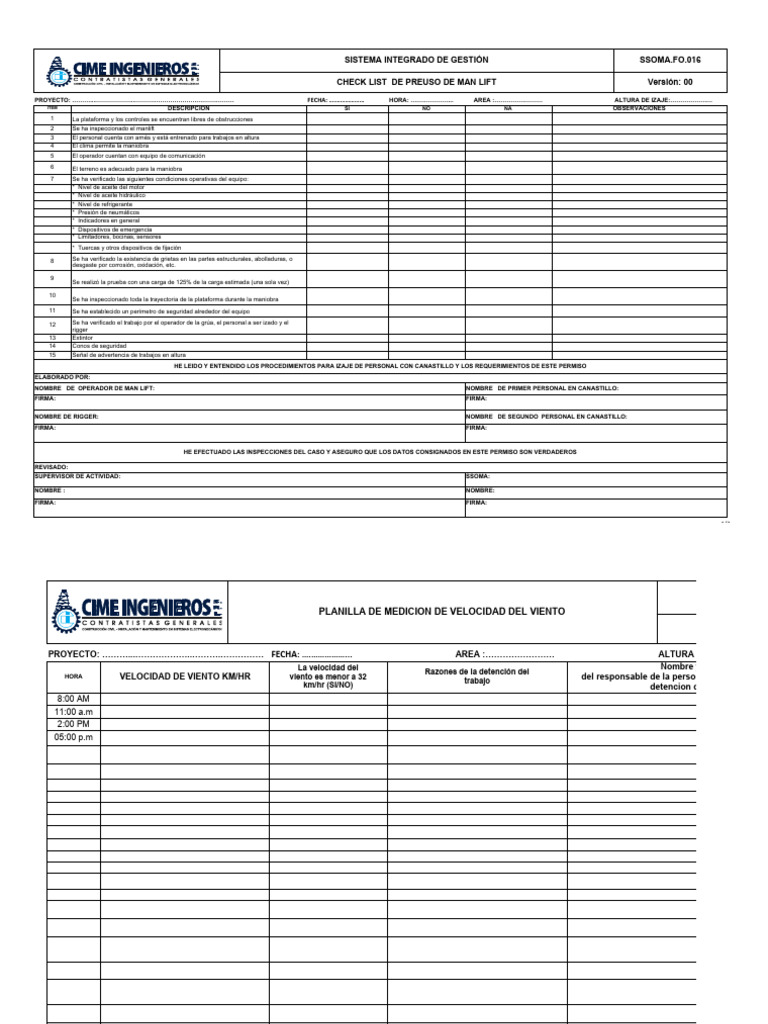 Ssoma - Fo.016 Check List de Man Lift V00 | PDF Ssoma - Fo.016 Check List de Man Lift V00 | PDF