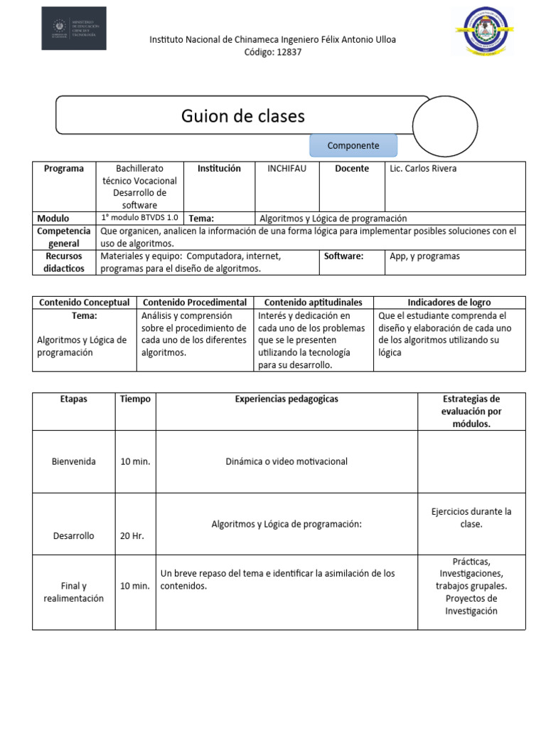 Guion de Clases Modulo #1 | PDF | Algoritmos | Lenguaje de programación