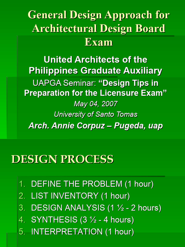 General Design Approach For Architectural Design Board Exam | PDF