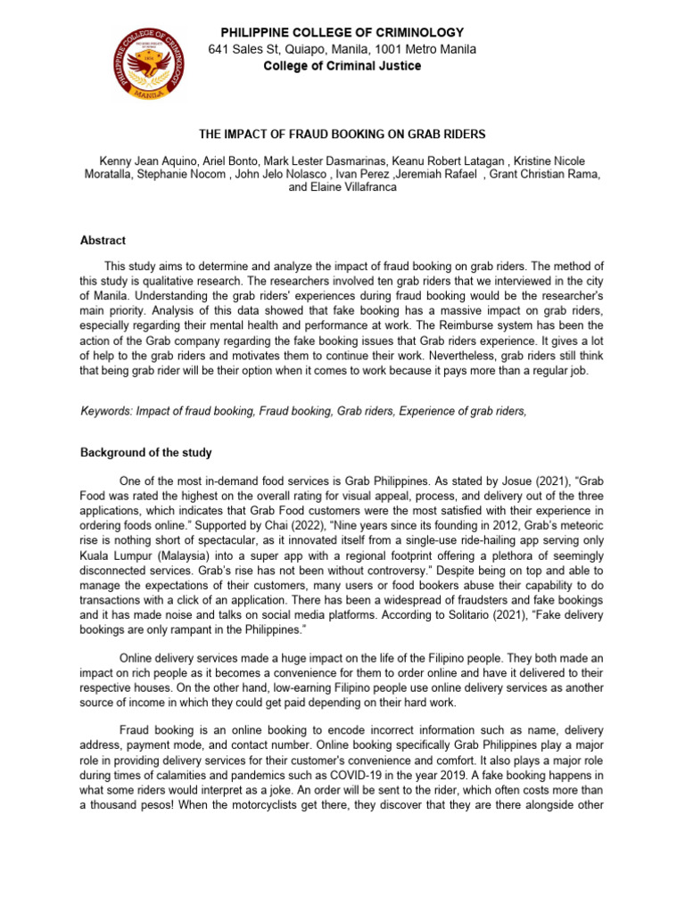 The Impact of Fraud Booking On Grab Riders | PDF | Crimes | Crime ...