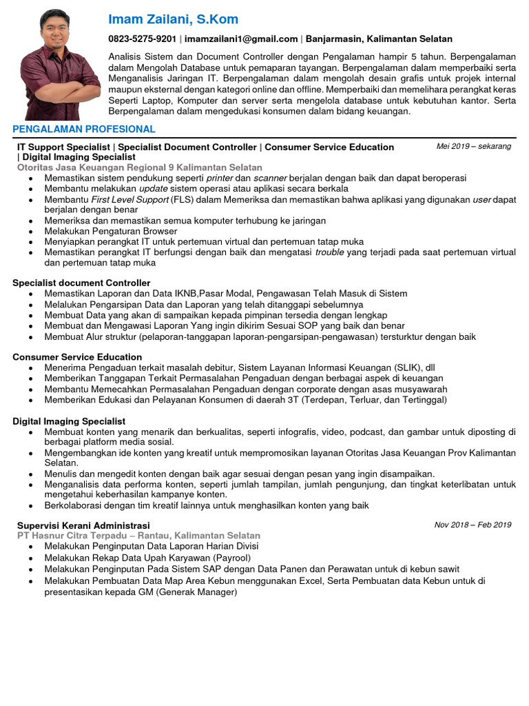 CV Imam Zailani IND | PDF