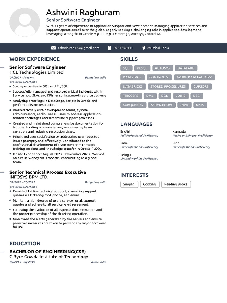 Ashwini's Resume | PDF | Pl/Sql | Computer Science Ashwini's Resume | PDF | Pl/Sql | Computer Science