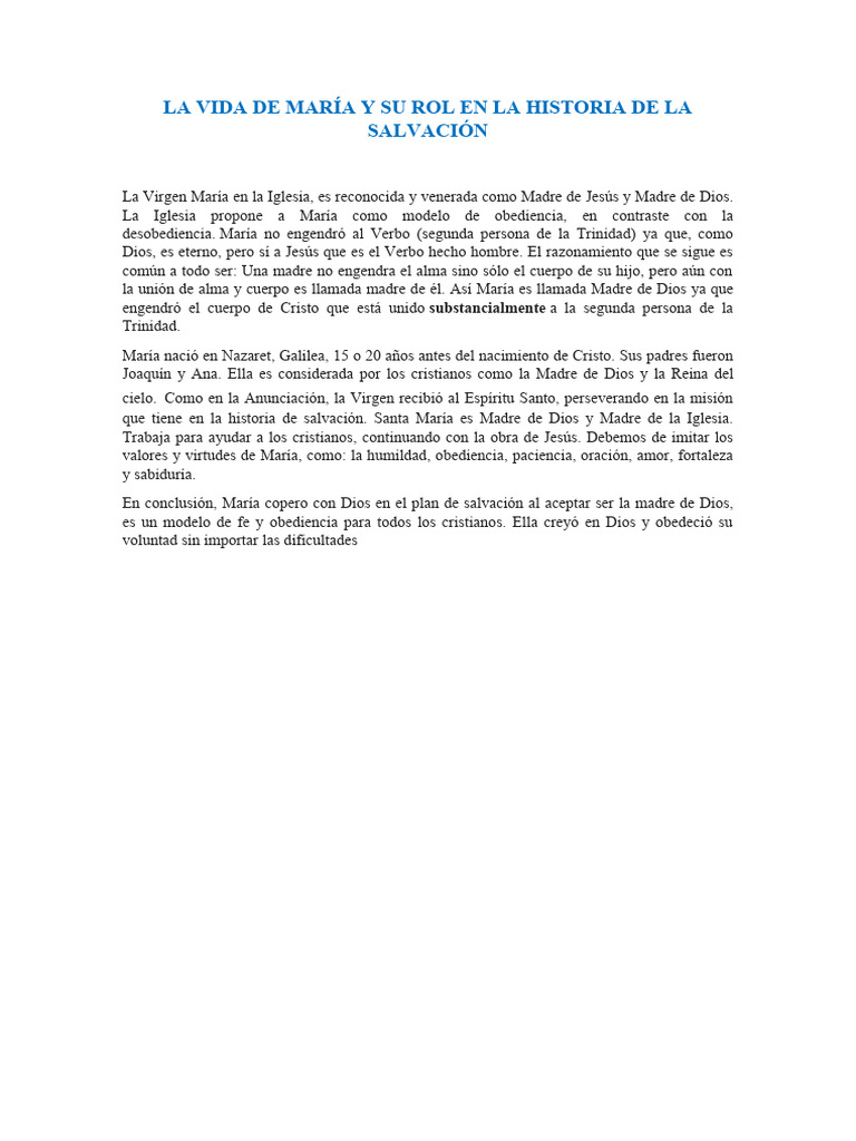 La Vida de María y Su Rol en La Historia de La | PDF