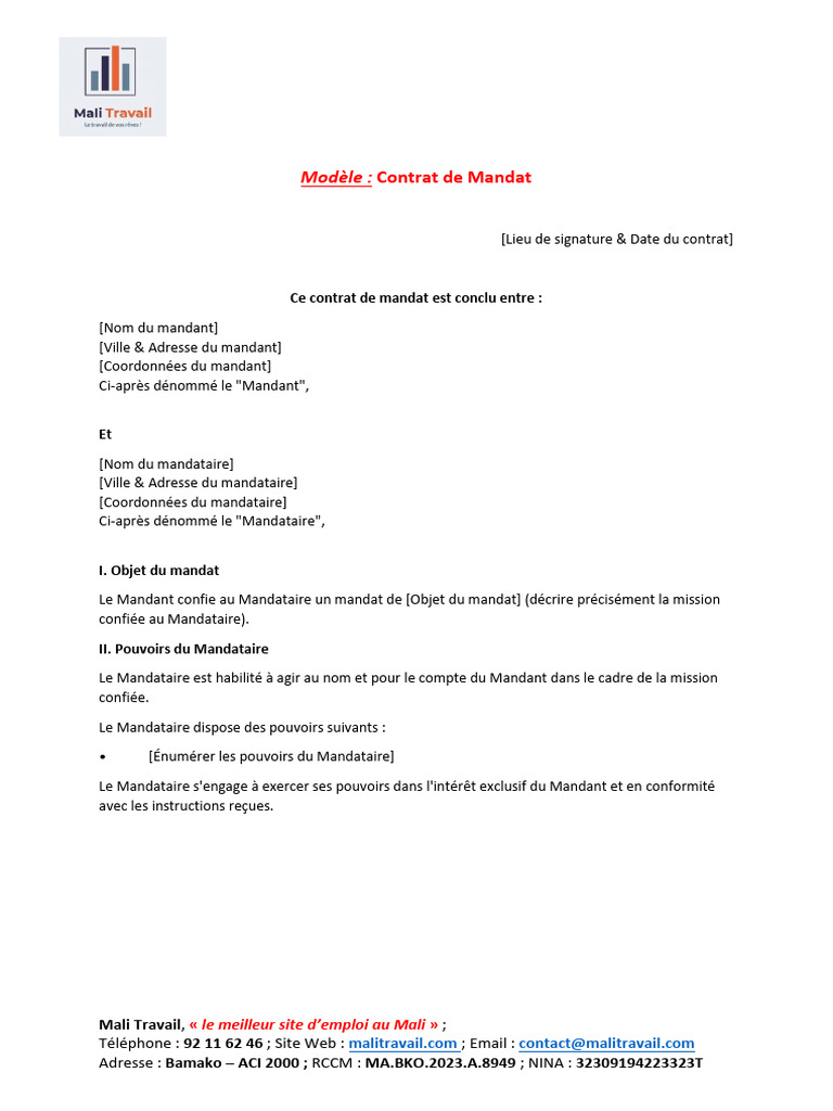Modèle de Contrat de Mandat au Mali | PDF | Justice | Crime et violence