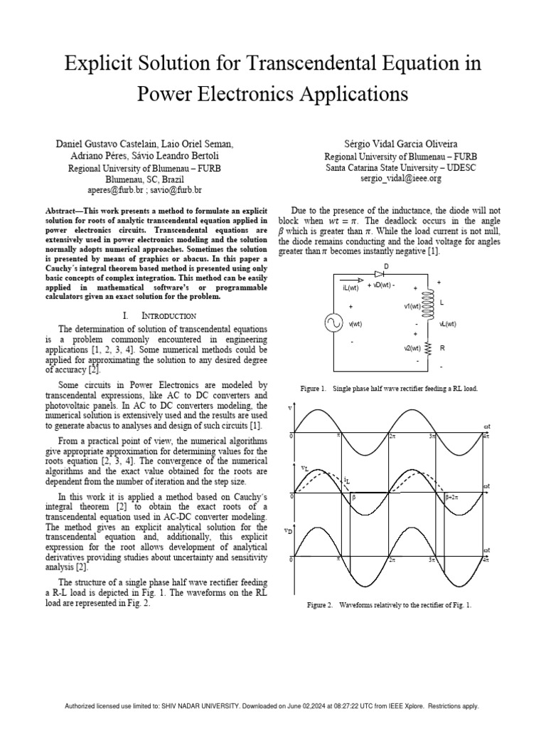 Explicit Solution for Transcendental Equation in Power Electronics ...