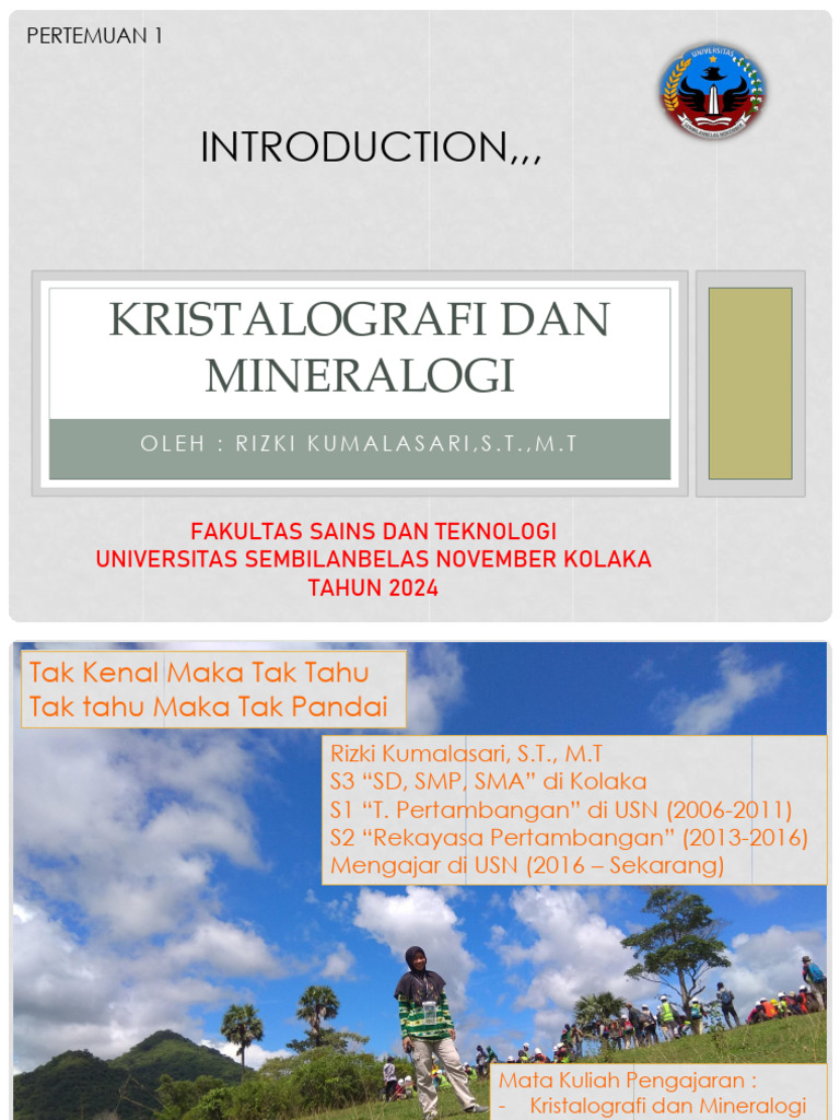 Kuliah 1 Kristalografi Dan Mineralogi | PDF