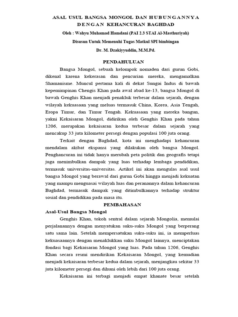 Asal Usul Bangsa Mongol Dan Hubungannya Dengan Kehancuran Baghdad | PDF