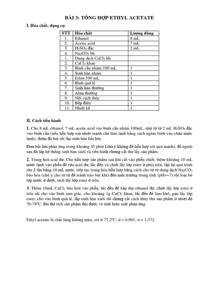 Bài 3: T NG H P Ethyl Acetate | PDF
