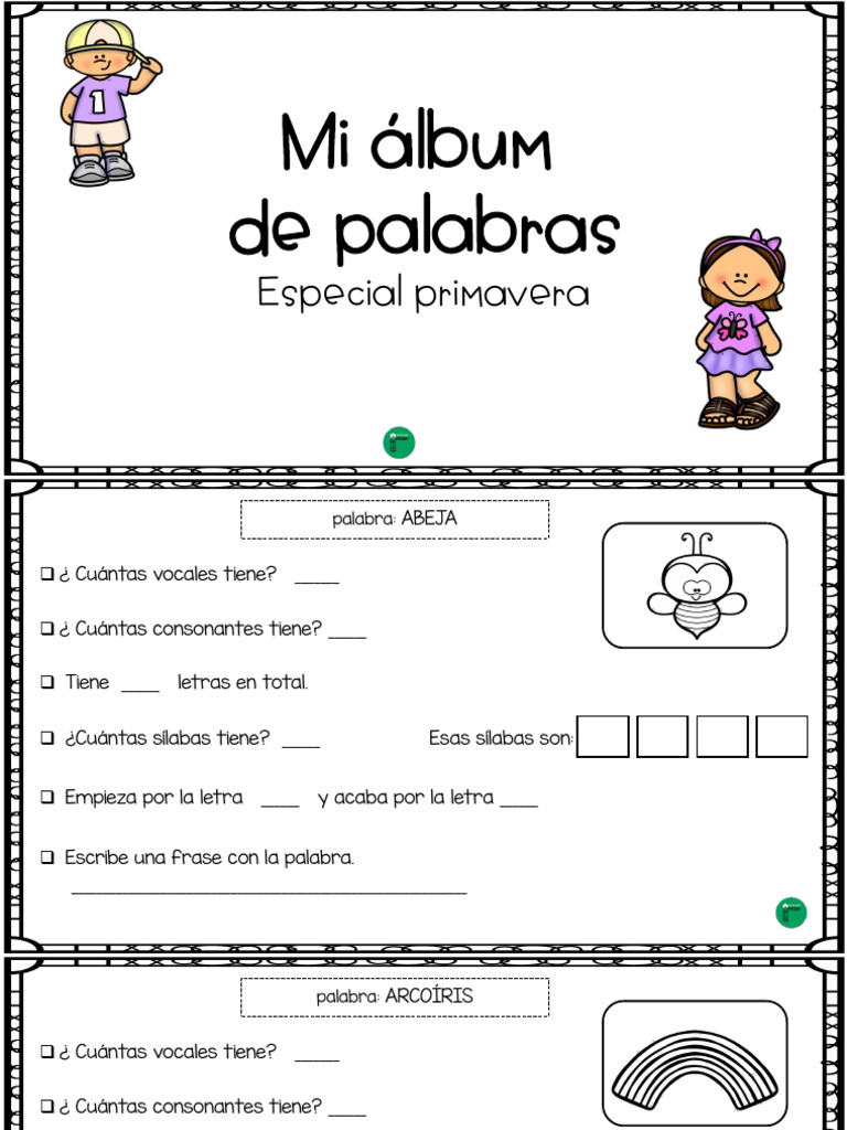 album-de-palabras-primavera | Descargar gratis PDF | Sílaba | Vocal