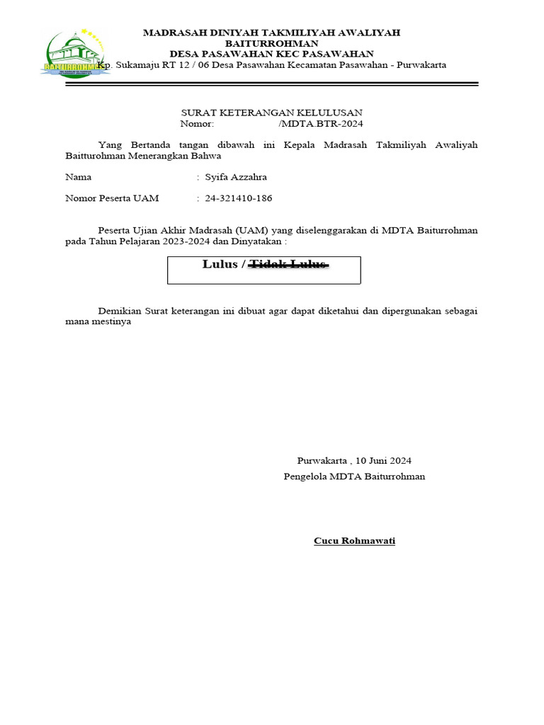 Surat Kelulusan | PDF