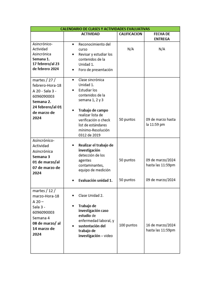 Calendario de Clases y Actividades Evaluativas Rhi-Ii | PDF Calendario de Clases y Actividades Evaluativas Rhi-Ii | PDF