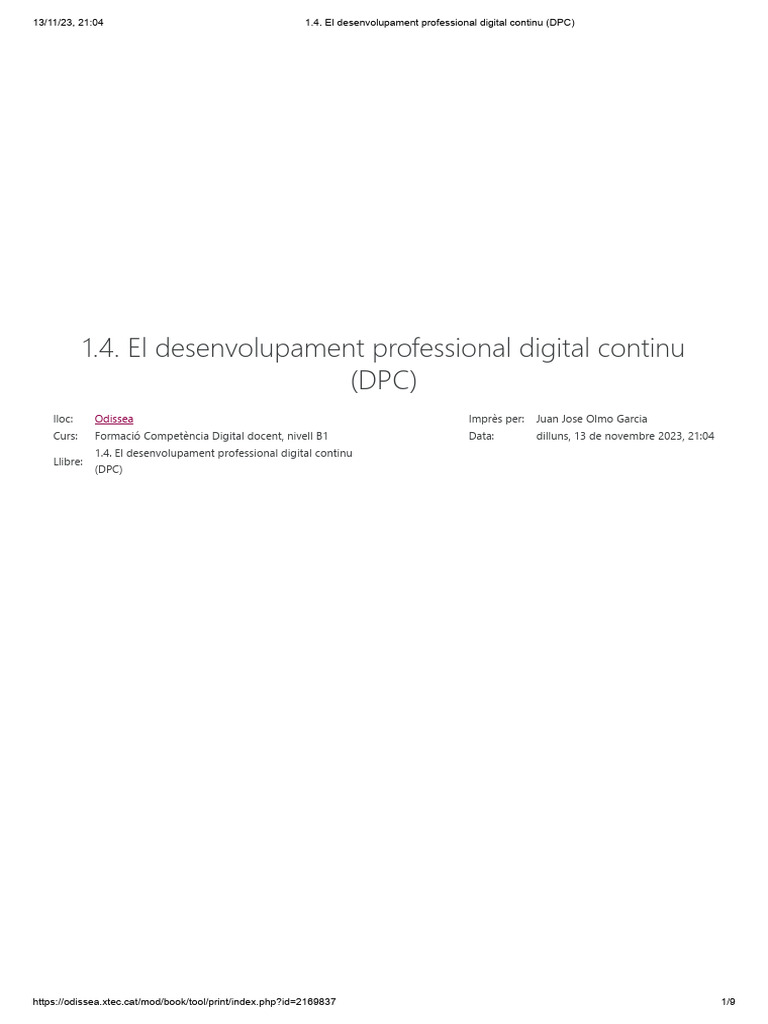 1.4. El Desenvolupament Professional Digital Continu (DPC) | PDF