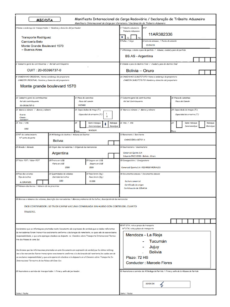 MIC - DTA de La Operaciòn . | PDF