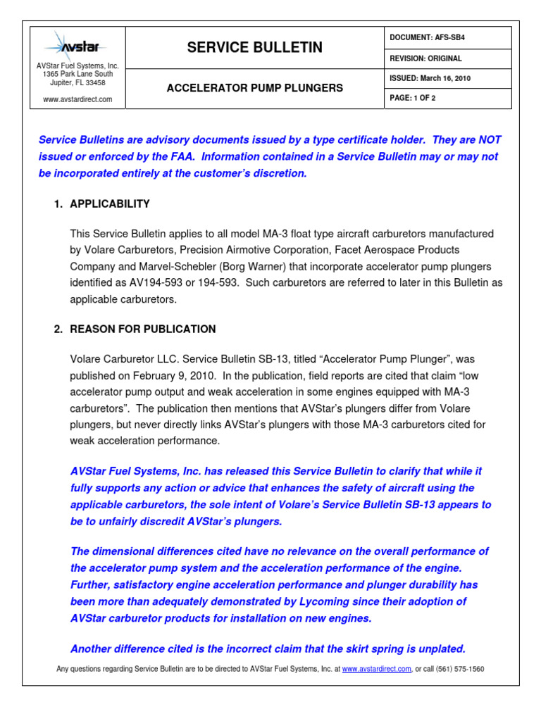 Service Bulletin AFS-SB4 | PDF | Carburetor | Throttle