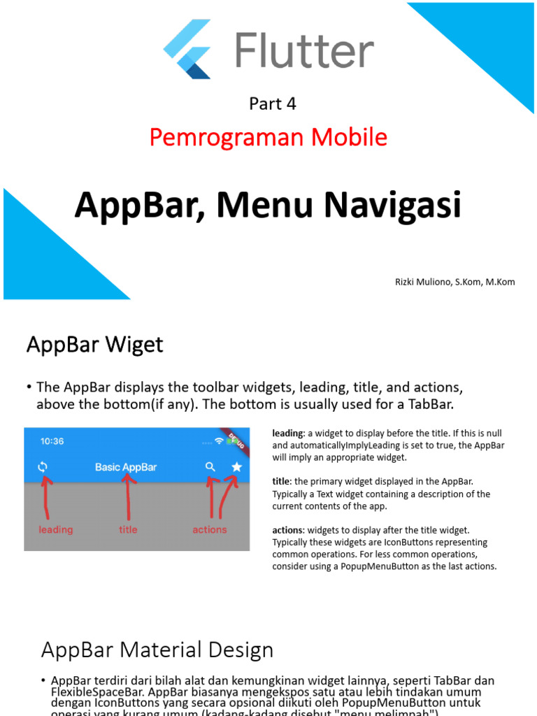 Flutter 4 Pertemuan 12 (AppBar) new | Download Free PDF | Icon ...