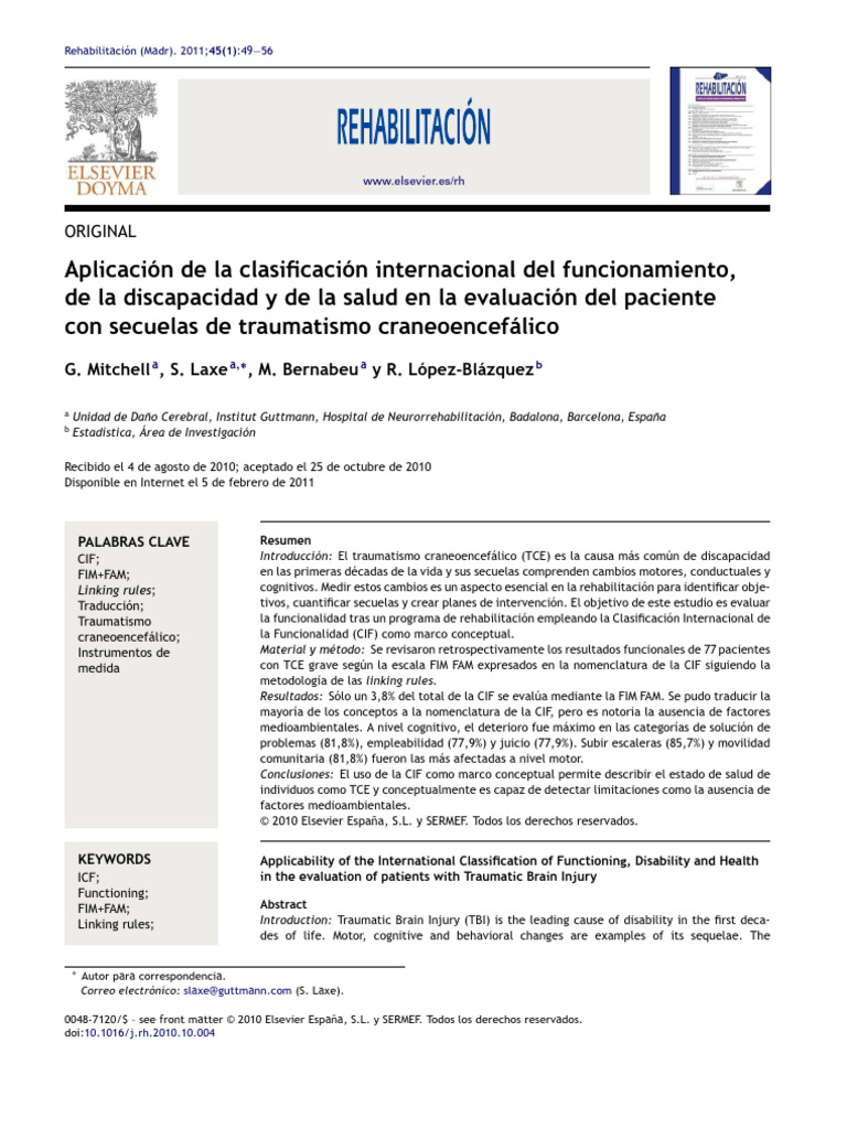 Evaluación del TCE con CIF y FIM-FAM | PDF | Neurociencia | Cognición