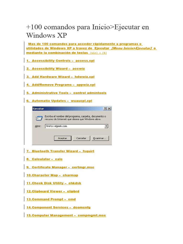 100 Comandos Para Inicio | PDF | Microsoft Windows | Microsoft Software