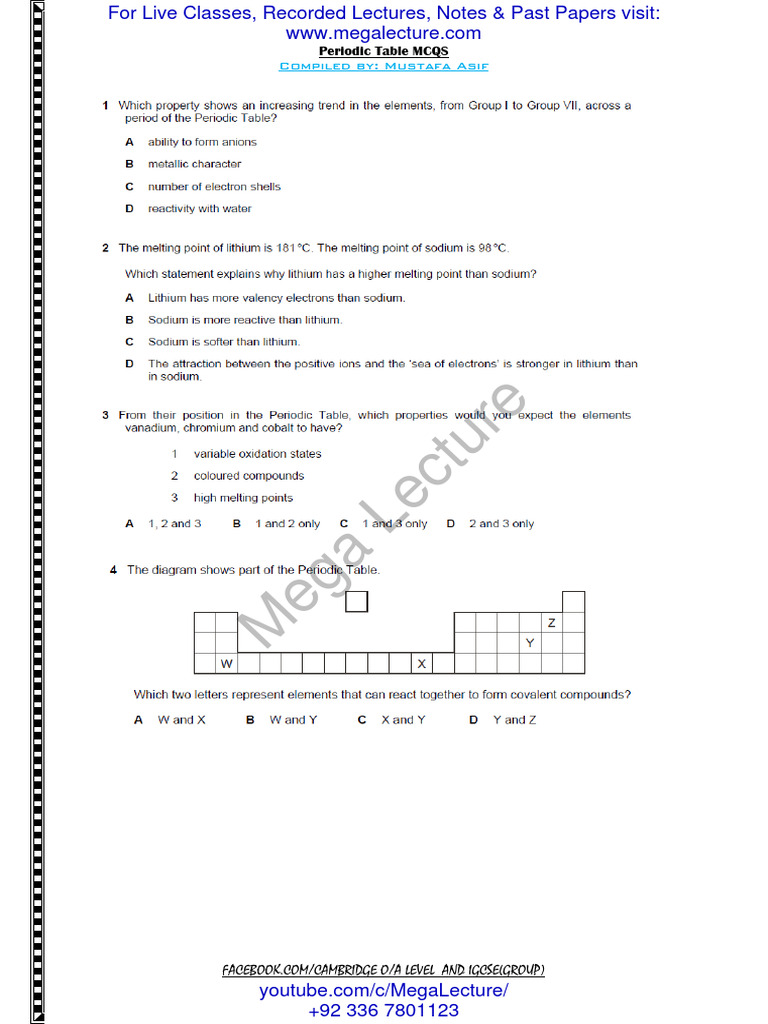 Periodic Table MCQS | Download Free PDF | Secondary Education | Student ...