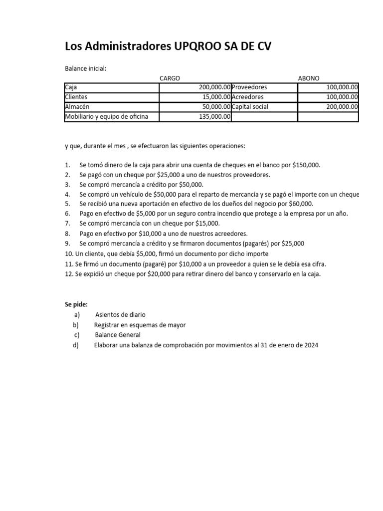 EJERCICIO 1 Ejercicio contable a Resolver 76AM LAU (1) | Descargar gratis PDF | Contabilidad ...