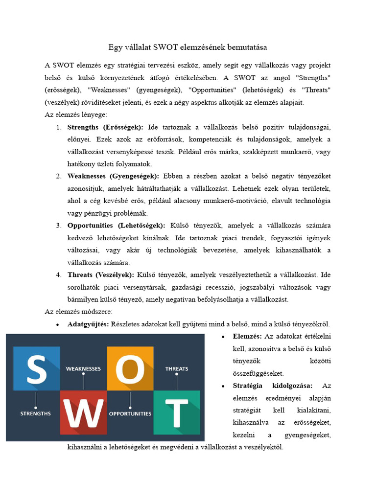 Egy Vállalat SWOT Elemzésének Bemutatása | PDF