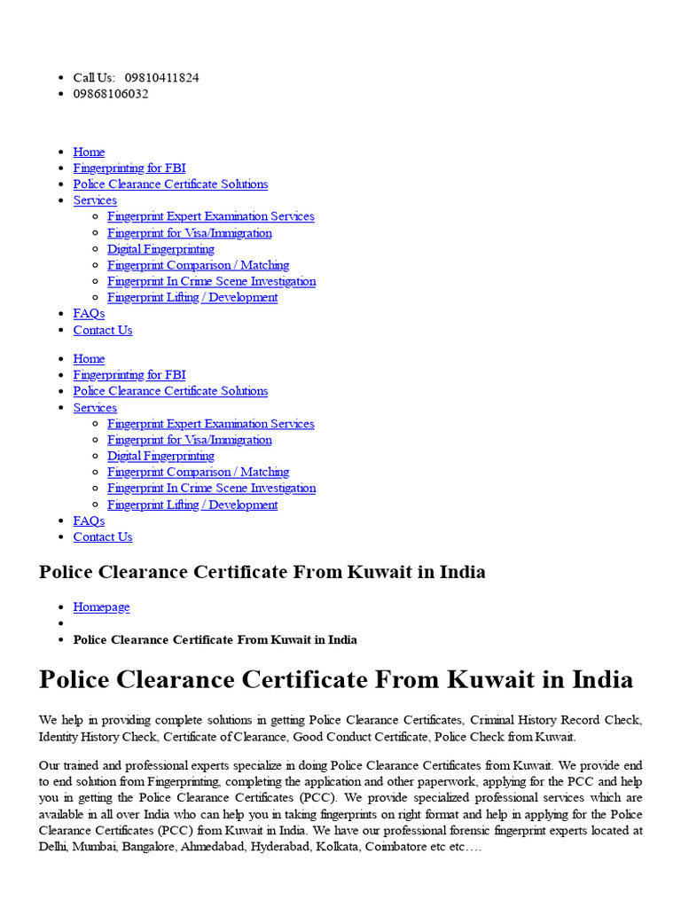 Police Clearance Certificate Kuwait, Criminal Background Check Kuwait ...