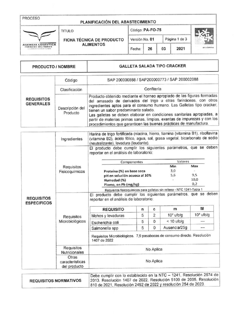 Galleta Salada Tipo Cracker | PDF
