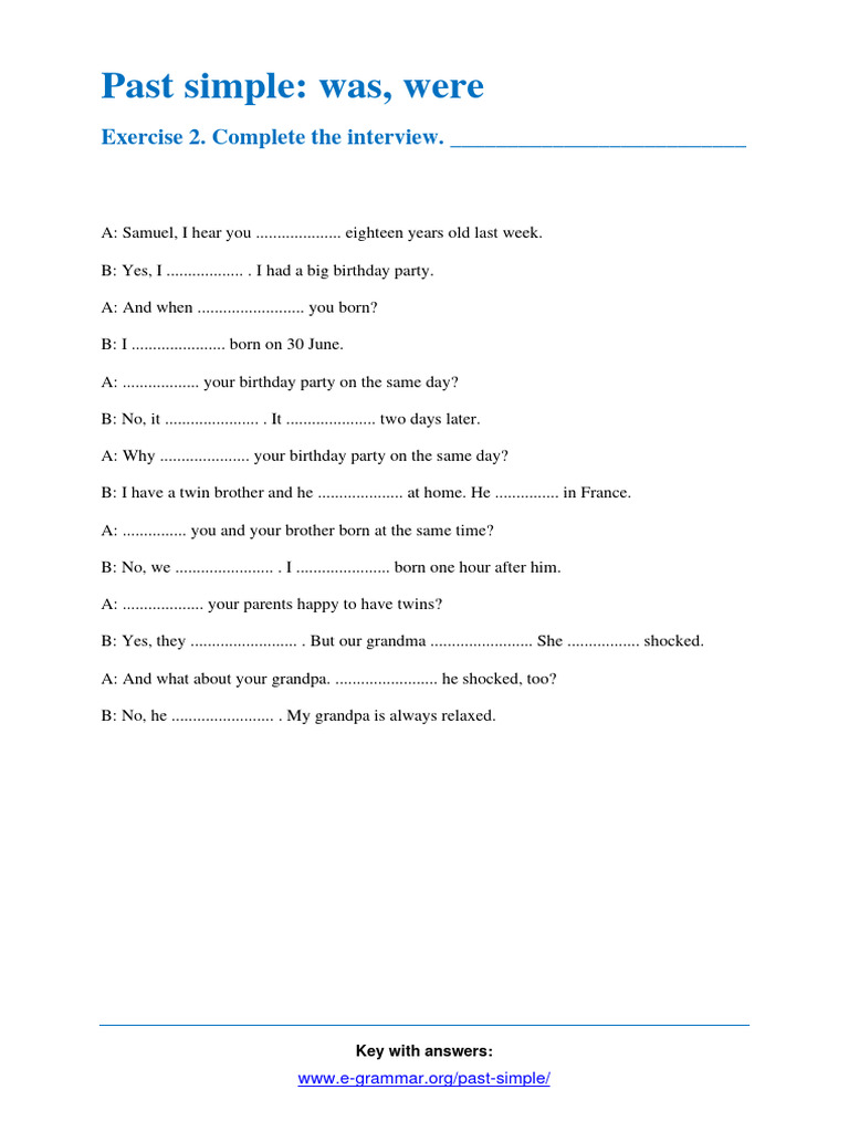 Past Simple "Was/Were" Exercises | PDF