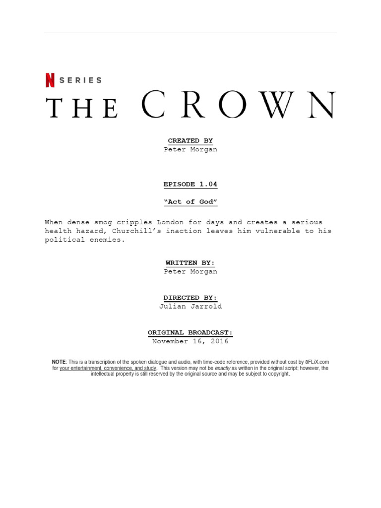 The Crown Episode Script Transcript Season 1 04 Act of God | PDF