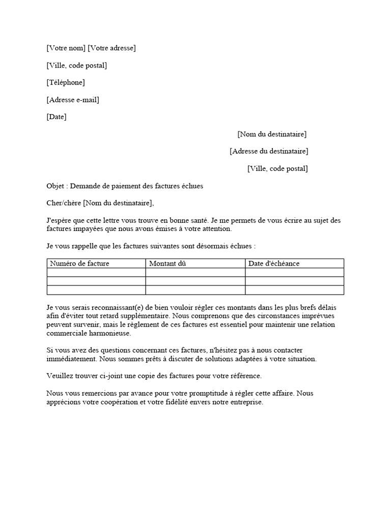 Demande de paiement des factures échues | PDF